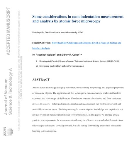 Pdf Some Considerations In Nanoindentation Measurement And Analysis