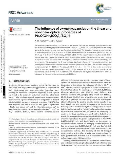 Pdf The Influence Of Oxygen Vacancies On The Linear And Nonlinear