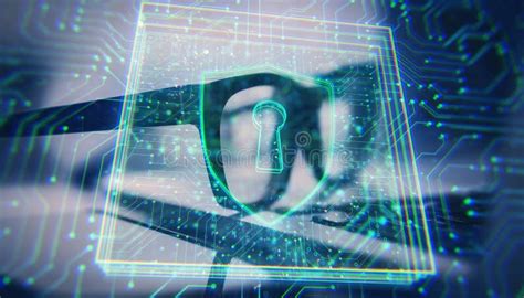 Digital Cybersecurity Concept With Glowing Shield And Keyhole Icon Stock Illustration