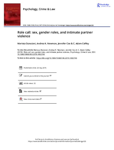 Pdf Role Call Sex Gender Roles And Intimate Partner Violence