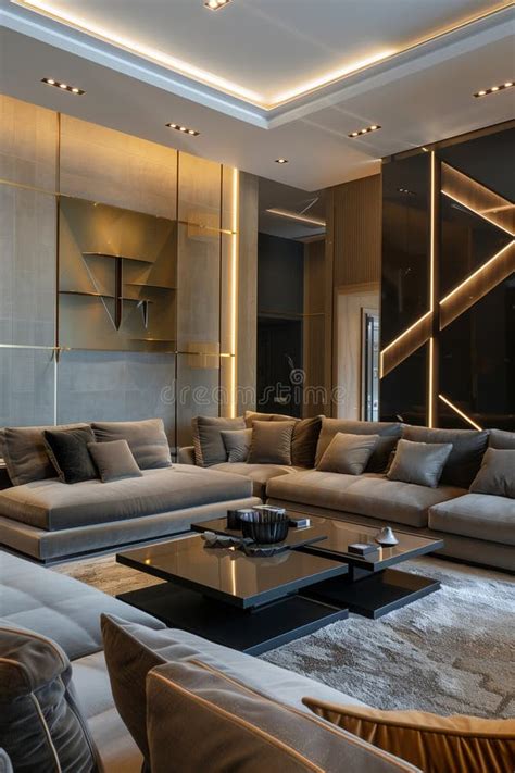 Stunning Luxurious Living Room Interior With Modern Design And Led Lighting Stock Image Image