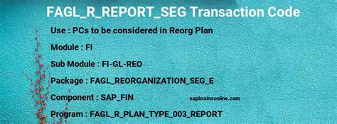 Fagl R Report Seg Sap Tcode For Pcs To Be Considered In Reorg Plan