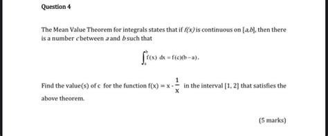 solved the mean value theorem for integrals states that if