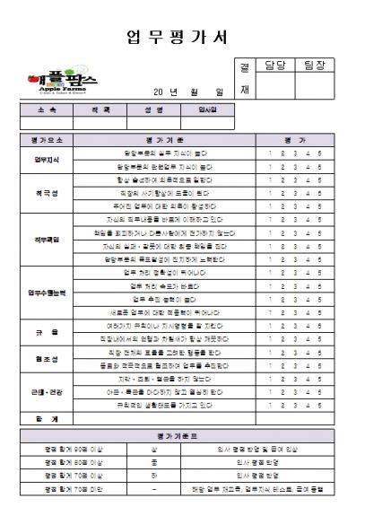 근무평가표직원 업무평가서 네이버 블로그