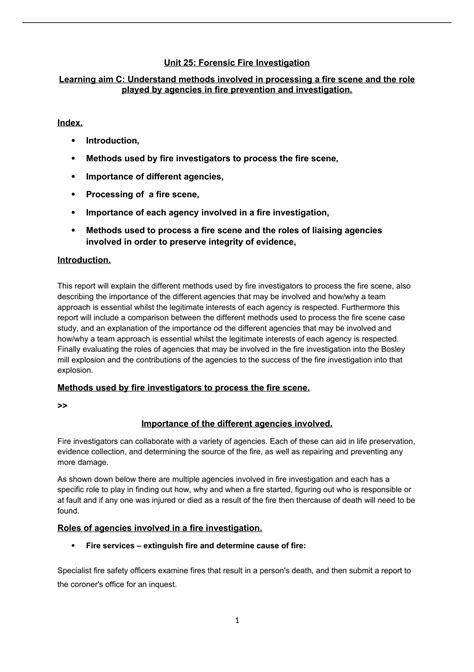 Btec Applied Science Unit 25 Learning Aim C Unit 25 Forensic Fire Investigation Stuvia Uk