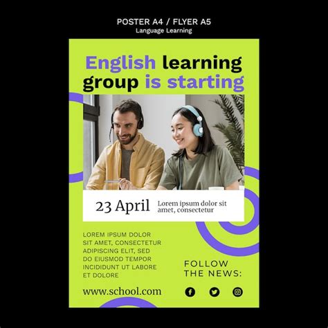 Premium Psd Hand Drawn Language Learning Poster Template