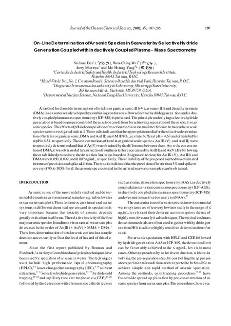 Pdf On Line Determination Of Arsenic Species In Sea Water By Selective Hydride Generation