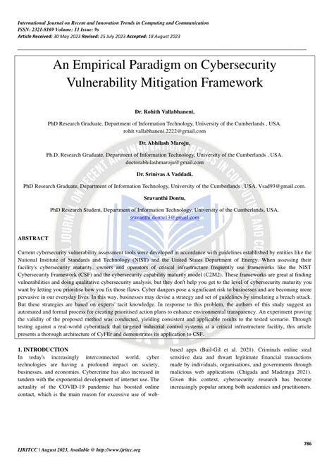 Pdf An Empirical Paradigm On Cybersecurity Vulnerability Mitigation