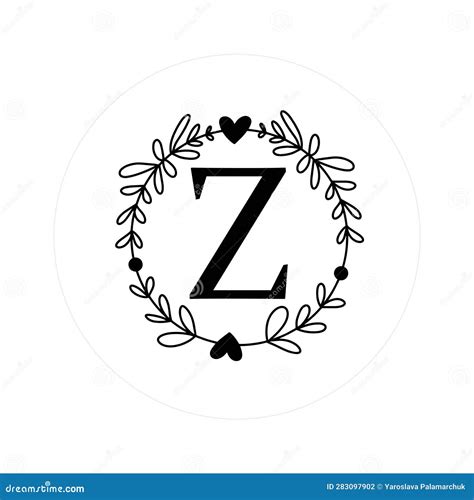 Letter Z Initials With Round Floral Frames Vector Monogram Logo Cricut File Stock Vector