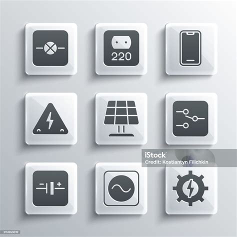 Ac 전압 소스 기어 및 번개 스위치 전자 회로 태양 에너지 패널 Dc 높음 램프 및 휴대폰 아이콘을 설정합니다 벡터 0명에 대한 스톡 벡터 아트 및 기타 이미지 Istock