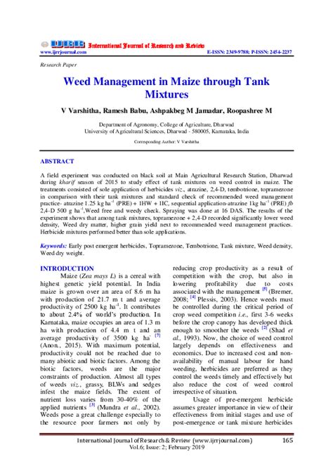 Pdf Weed Management In Maize Through Tank Mixtures