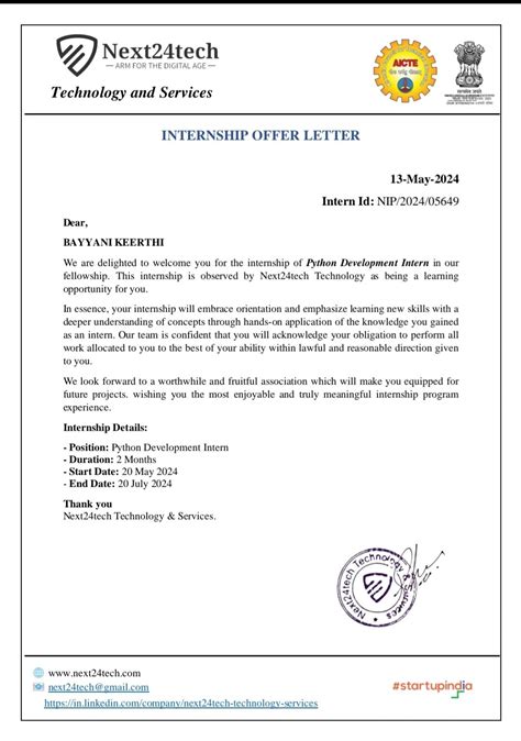 bayyani keerthi on linkedin next24tech pythondeveloper intership