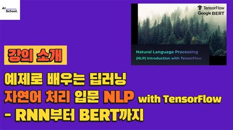강의 소개 예제로 배우는 딥러닝 자연어 처리 입문 NLP with TensorFlow RNN부터 BERT까지 강의소개 YouTube