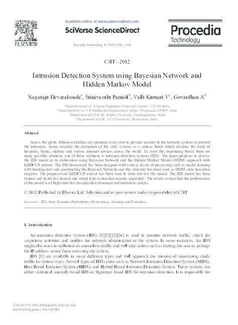 Pdf Intrusion Detection System Using Bayesian Network And Hidden Markov Model