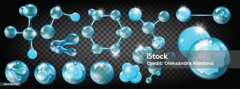 3d 분자 산소 아이콘 세트 화장품 벡터 스킨 케어 버블 나노 공식 키트 화학 Dna 세포 과학 핵 구조 모델 원자 의학 콜라겐 요소 파란색 유리 구체 3d 분자 Dna에