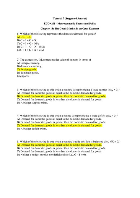 Tutorial Answer Tutorial Suggested Answer ECON Macroeconomic Theory And Policy