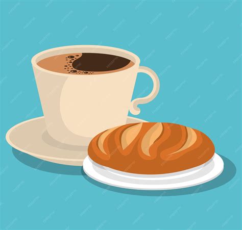 Desayuno Delicioso Café Y Pan Vector Premium
