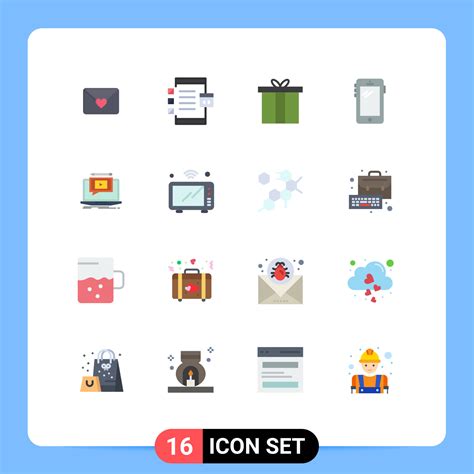 Mobile Interface Flat Color Set Of 16 Pictograms Of Laptop Huawei