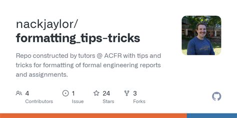 GitHub Nackjaylor Formatting Tips Tricks Repo Constructed By Tutors ACFR With Tips And