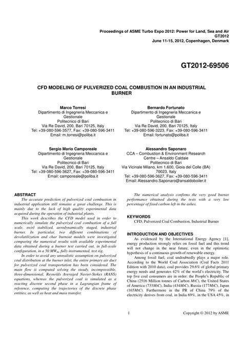 Pdf Cfd Modeling Of Pulverized Coal Combustion In An Industrial Burner