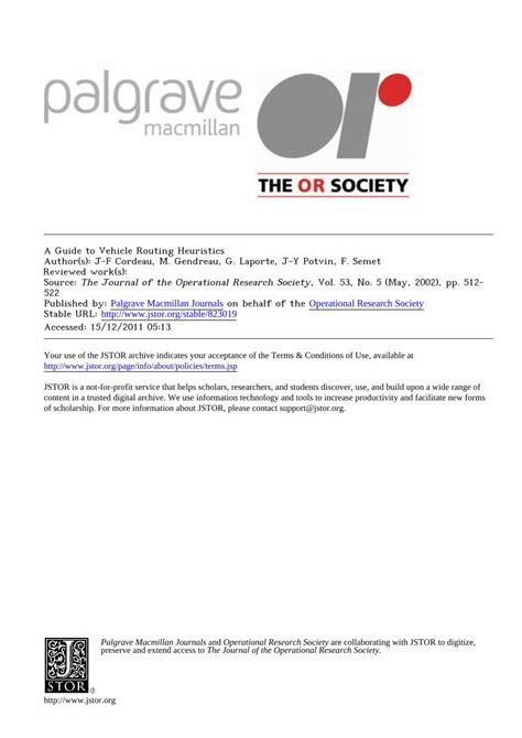 Pdf A Guide To Vehicle Routing Heuristics Semantic Scholar€¦ · A