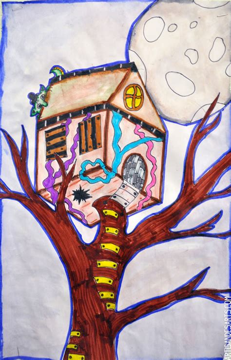 Artisan Des Arts 2 Point Perspective Fantasy Treehouses Grade 5 6