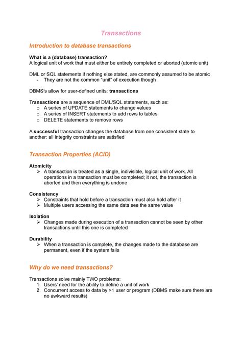 Transactions Summarised Notes From Labstutorialslectures