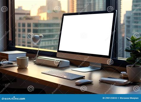 Blank Screen Monitor Of Computer In Office Interior Generative AI Stock Image Image Of