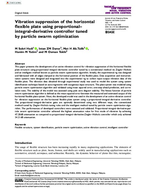 Pdf Vibration Suppression Of The Horizontal Flexible Plate Using Proportional Integral