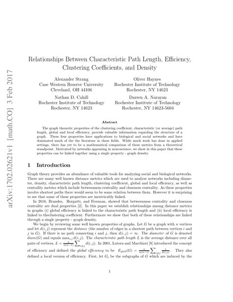 Pdf Relationships Between Characteristic Path Length Efficiency