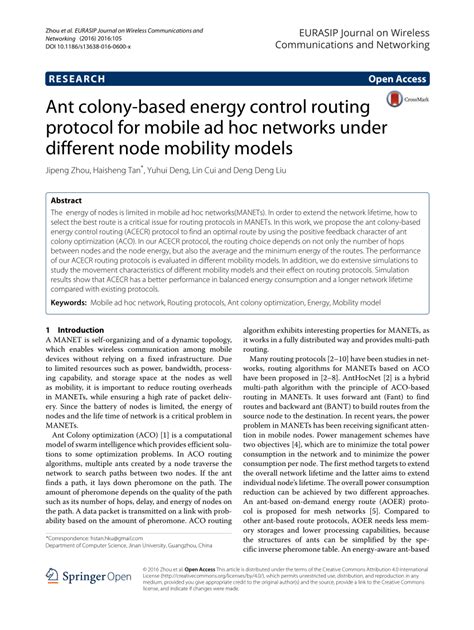 Pdf Ant Colony Based Energy Control Routing Protocol For Mobile Ad Hoc Networks Under