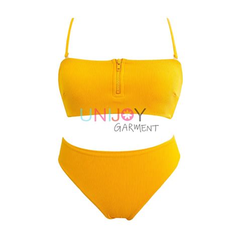 Custom Made Bikini Ribbed Swimwear With Zipper Unijoy
