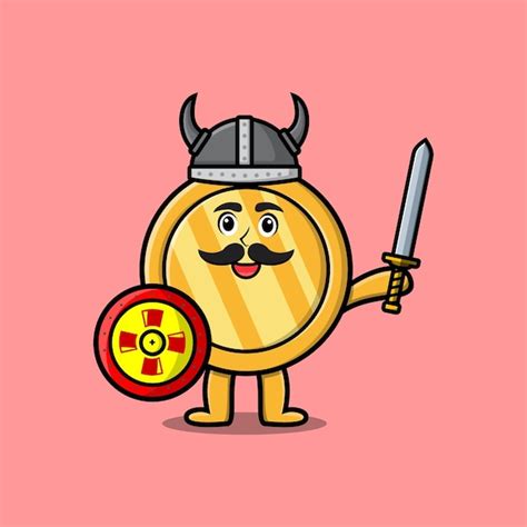 Premium Vector Cute Cartoon Character Gold Coin Viking Pirate With
