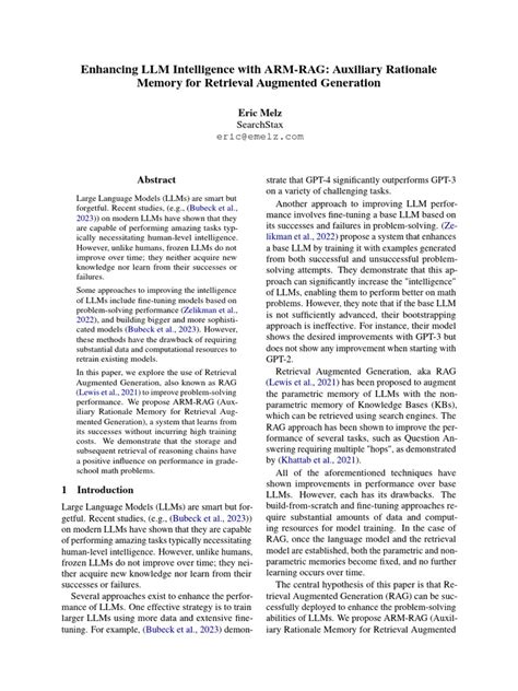 Enhancing Llm Intelligence With Arm Rag Auxiliary Rationale Memory For Retrieval Augmented