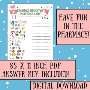 Pharmacy Medication Pictionary Game Fun Pharmacy Tech Puzzles Pdf Etsy