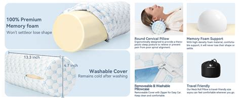 Urnexttour Cervical Neck Pillow Cooling 2 Pack Roll Memory