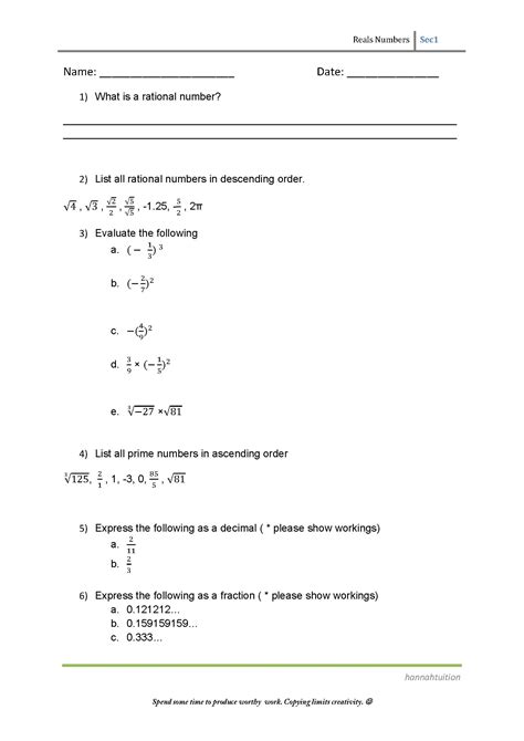 Sec 1 Maths Real Numbers Practice