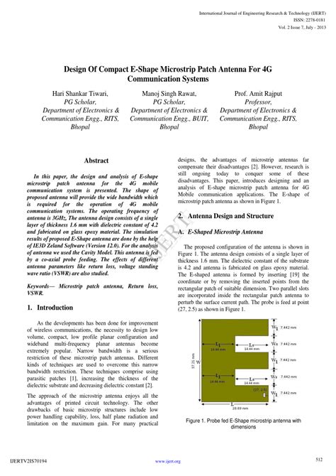 Pdf Design Of Compact E Shape Microstrip Patch Antenna For 4g Communication Systems