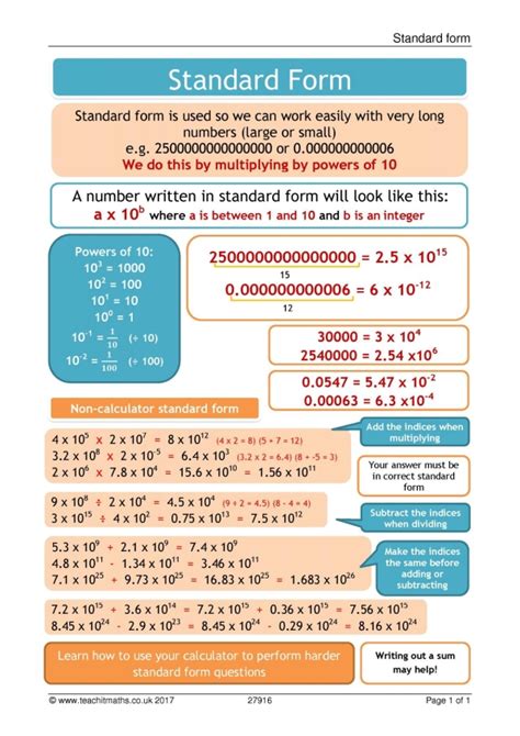 Standard Form Poster Ks3 4 Maths Teachit