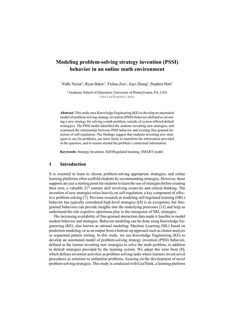Pdf Modeling Problem Solving Strategy Invention Pssi Behavior In An