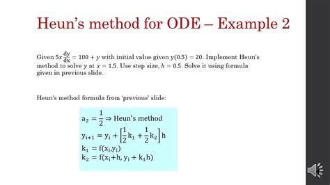 611 Heuns Method In Solving Ode Example 2 Youtube
