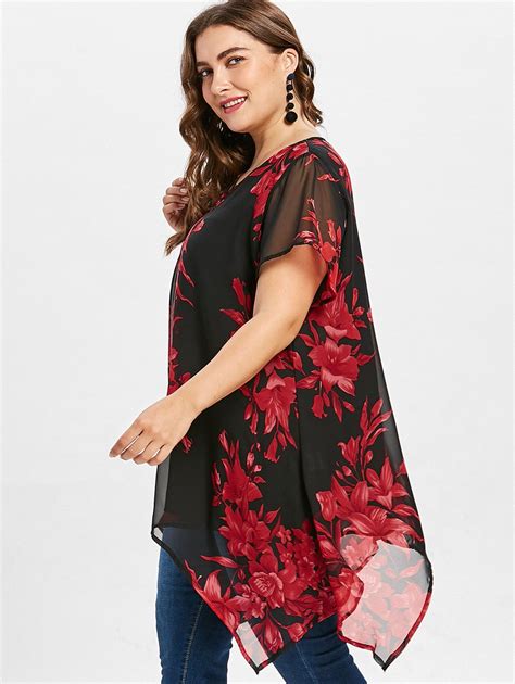 Plus Size V Neck Floral Blouse Blouses For Women Plus Size Outfits Women Chiffon Blouse