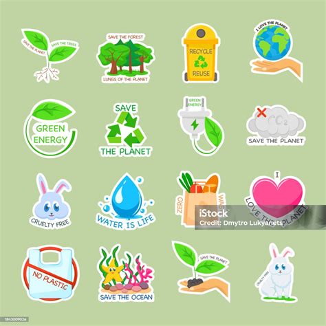 Ecology Stickers 2 Stock Illustration Download Image Now Plastic