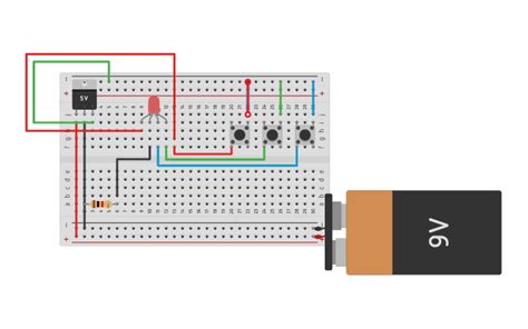 circuit design rgb with breadboard on pushbutton tinkercad