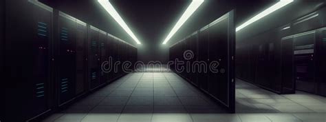 Dark Server Racks In Computer Network Security Server Room Data Center Generative Ai Stock