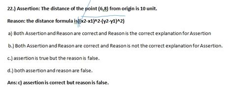 Assertion And Reason Questions Class 10 Maths Chapter 7 Coordinate Geometry