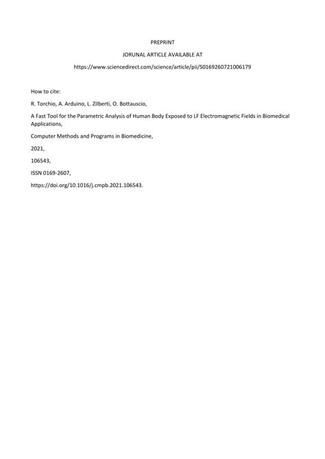 Pdf A Fast Tool For The Parametric Analysis Of Human Body Exposed To Lf Electromagnetic Fields