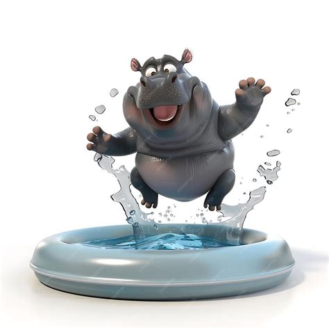 Cartoon Hippopotamus Splashing In A Pool Premium Ai Generated Image