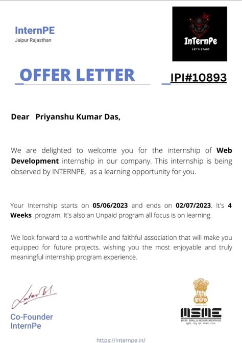 Priyanshu Kumar Das On Linkedin Internpe Internship Intern
