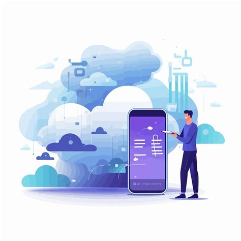 Premium Vector Cloudcomputingwithmanusingasmartphone